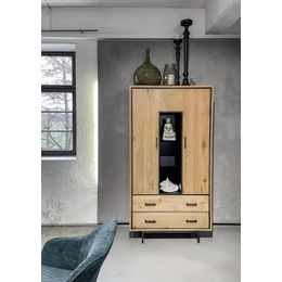 Vitrine GUTMANN FACTORY, B:100cm H:190cm T:43cm, beige, MDF, Wohnzimmer, Schr&auml;nke, mit 2 Schubkasten und 2 T&uuml;ren, Breite/H&ouml;he 100/190 cm