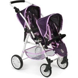Bayer Chic 2000 CHIC2000 Kinder Puppen-Zwillingsbuggy "Twinny, Stars Lila", lila, Kunststoff, Metall, Stoff, B:63cm H:77cm T:63cm, Puppenwagen, mit schwenkbaren