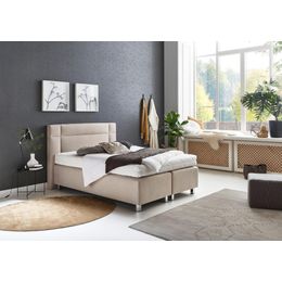 Boxspringbett, beige, Westfalia Schlafkomfort, Bezug Unterbox und Kopfteil: Feinstrukturstoff (77% Polyester, 23% Viskose);Bezug Obermatratze 100%