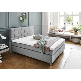 Boxspringbett, B:155cm L:210cm, grau, Westfalia Schlafkomfort, Bezug Bett: Feinstruktur 100% Polyester;Bezug Bonnell-Federkernmatratze: 100%