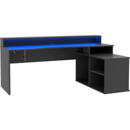 Gamingtisch FORTE, B:200cm H:91,1cm T:125,4cm, schwarz, Tische, "Tezaur", Eckschreibtisch mit RGB-Beleuchtung, Tower rechts/links montierbar