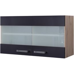 Glash&auml;ngeschrank Flex-Well, B:100cm H:55cm T:32cm, grau, Holzwerkstoff, K&uuml;che, Schr&auml;nke, "Antigua", (B x H x T) 100 x 54,8 x 32 cm, mit