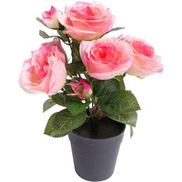 Kunstblume BOTANIC-HAUS, B:20cm H:27cm T:20cm &Oslash;:20cm, pink, Kunststoff, Kunstpflanzen, "Rosenbusch"