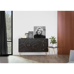 Sideboard GUTMANN FACTORY, B:145cm H:88cm T:43cm, schwarz, Massivholz, Wohnzimmer, Sideboards, Kommode mit modernen Haarnadel Beinen, Breite 145 cm
