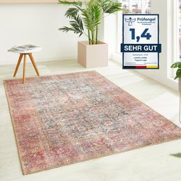 Teppich LUXOR living, B:200cm H:6mm L:290cm, rot, Polyester, Wohnzimmer, Teppiche, "Lago", faltbarer Teppich, modernes Design, waschbar, In- und