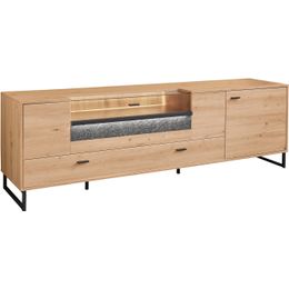 TV-Schrank, B:213,7cm H:66,5cm T:50,2cm, braun, SET ONE BY Musterring, Wohnzimmer, Schr&auml;nke, "Deltona", inkl. LED-Beleuchtung, Metallkufe,