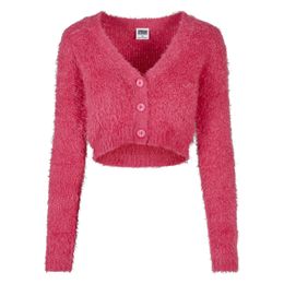 Urban Classics Damen Strickjacke "Urban Classics Damen Ladies Cropped Feather Cardigan"hibiskus pink, Gr. 5XL, unifarben, 51% Polyacryl, 49%