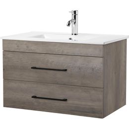 Waschtisch Welltime, B:81cm H:50cm T:46cm, grau, MDF, Badezimmer, Waschtische, "Florenz Badm&ouml;bel Badschrank mit Waschbecken", Waschplatz mit 2