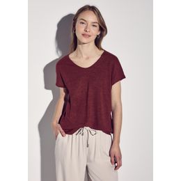 Street One Damen T-Shirt, rot, Gr. 34, unifarben, Stoff, 80% Polyester, 20% Viskose, Shirts, mit abgerundetem V-Ausschnitt