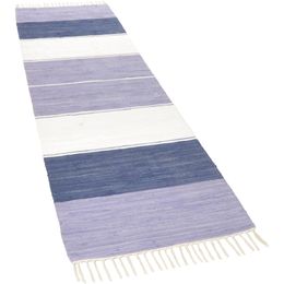 Teppich Theko, B:90cm H:5mm L:160cm, lila, Baumwolle, Wohnzimmer, Teppiche, "Stripe Cotton, handgewebt", Flachgewebe, gestreift, reine Baumwolle, mit