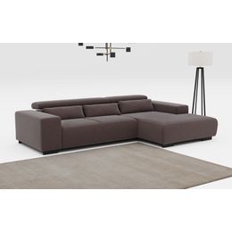 Ecksofa COTTA, B:304cm H:71cm T:186cm, schwarz, 100% POLYESTER (PES), Wohnzimmer, Sofas, "Side L-Form, mit Kopfteilverstellung & 3 Nierenkissen",