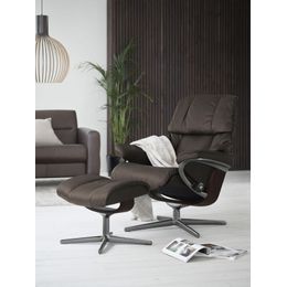 stressless "Reno" Set, Relaxsessel mit Hocker, mit Hocker, mit Cross Base, Gr&ouml;&szlig;e S, M & L, Holzakzent Braun