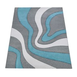 Teppich Paco Home, B:120cm H:18mm L:170cm, blau, Kunstfaser, Wohnzimmer, Teppiche, "Diamond 760", Kurzflor, 3D-Design, modernes Wellen Muster,