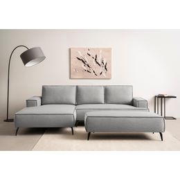 Sitzgruppe Home Affaire, B:275cm H:83cm T:173cm, silber, Wohnzimmer, Sitzm&ouml;bel-Sets, "TVINNU, Polsterecke L-Form, Schlaffunktion, mit Hocker", Set,