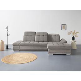 Ecksofa COTTA, B:302cm H:86cm T:190cm, grau, 100% Polyester, Wohnzimmer, Sofas, "Holiday L-Form mit Sitztiefen-, Armteil- und Kopfteilverstellung",