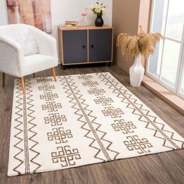 Teppich Carpet City, B:140cm H:10mm L:200cm, beige, Polyester, Wohnzimmer, Teppiche, "April 0608", L&auml;ufer, weich durch Microfaser, Boho Ethno Look,