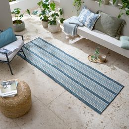 Teppich FLAIR RUGS, B:80cm H:4mm L:230cm, blau, Kunstfaser, Wohnzimmer, Teppiche, "Roma Stripe", Roma Stripe Indoor Outdoor-Teppichl&auml;ufer