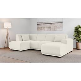 Wohnlandschaft Home Affaire, B:300cm H:85cm T:162cm, beige, 100% Polyester, Sofas, "BORNHOLM U-Form mit Recamiere rechts/links, B/T/H: 300/162/85