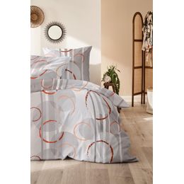 Bettw&auml;sche Primera, beige, Biber, Obermaterial: 100% Baumwolle, Bettw&auml;sche, "Biber-Bettw&auml;sche Circular", mit abstrakten Kreisen