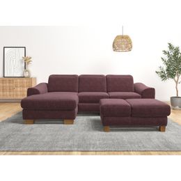 Ecksofa Home Affaire, B:264cm H:86cm T:170cm, lila, Flachgewebe (100% Polyester), Wohnzimmer, Sofas, "Dundee L-Form", wahlweise mit