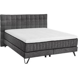 Boxspringbett, B:202cm L:212cm, grau, SET ONE BY Musterring, 100% Polyester, Jugendzimmer, Komplettbetten, "Baldwin", mit Duo-Matratze, Kopfteil mit