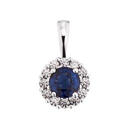OROLINO Damen Kettenanh&auml;nger "Gold 585 mit 12x Brillant zus. 0,12ct. und Safir blau", one-size, 0,12 SI = kleine Einschl&uuml;sse, Gold, 0,5 g, wei&szlig;,