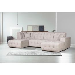 Wohnlandschaft Home Affaire, B:297cm H:85cm T:163cm, beige, 100% Polyester, Sofas, "Nosia U-Form", incl. 2 Zierkissen, mit feiner Steppung