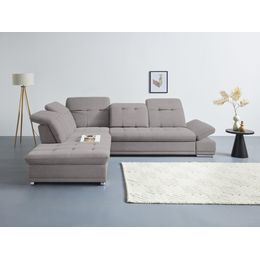 Ecksofa COTTA, B:310cm H:86cm T:265cm, grau, 100% Polyester, Wohnzimmer, Sofas, "Holiday L-Form mit Sitztiefen-, Armteil- und Kopfteilverstellung",