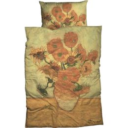 Bettw&auml;sche Goebel, gelb, Satin, Obermaterial: 100% Baumwolle, Bettw&auml;sche, "Sonnenblume", mit floralem Dessin