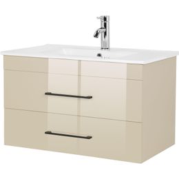 Waschtisch Welltime, B:81cm H:50cm T:46cm, beige, MDF, Badezimmer, Waschtische, "Florenz Badm&ouml;bel Badschrank mit Waschbecken", Waschplatz mit 2