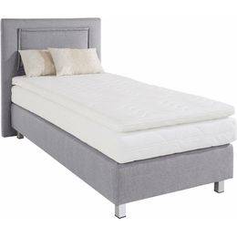Boxspringbett, grau, Westfalia Schlafkomfort, Bezug Topper 100% Polyester, waschbar bis 60C;Bezug Unterbox und Kopfteil: Strukturstoff (77% Polyester