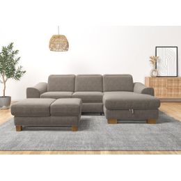 Ecksofa Home Affaire, B:264cm H:86cm T:170cm, grau, Wohnzimmer, Sofas, "Dundee L-Form", wahlweise mit Kopfteilverstellung und zus&auml;tzlich mit