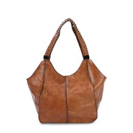 Schultertasche Harpa "ZOELLA", Damen, Gr. B/H/T: 28cm x 34cm x 56cm, cognac, Polyurethan (PU), unifarben, Taschen Schultertasche, geflochtene Henkel