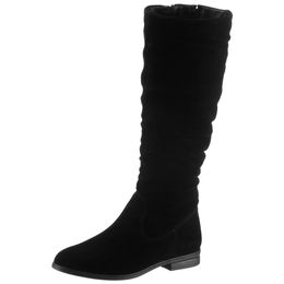 Tamaris Damen Stiefel, Gr. 38, schwarz, Veloursleder, unifarben, Schuhe, mit modischen Faltungen am Schaft