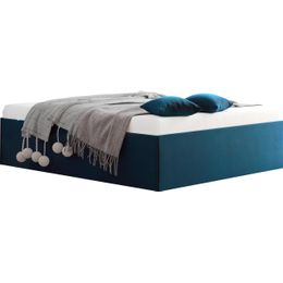 Polsterbett, B:205cm L:205cm, blau, Westfalia Schlafkomfort, Bezug Glanzvelours, 100% Polyester, Polsterung 100% Polyester, Gestell Holzwerkstoff,