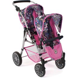 Bayer Chic 2000 CHIC2000 Kinder Puppen-Zwillingsbuggy "Twinny, Einhorn", blau, Kunststoff, Metall, Stoff, B:63cm H:77cm T:63cm, Puppenwagen, mit schwenkbaren