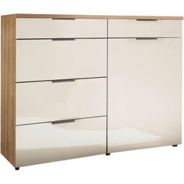 Kombikommode Wiemann, B:140cm H:91,2cm T:43cmbianco, eiche, dekor, glas champagner, schiefer, Floatglas, Holzwerkstoff, Metall, Schlafzimmer,