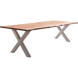 Esstisch Home Affaire, B:160cm H:77cm T:90cm, beige, Tische, "Manhattan", mit Massivholzplatte Akazie lackiert, Baumkantentisch im Landhaus Stil