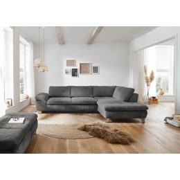 Ecksofa DIE PLANBAR, B:306cm H:84cm T:197cm, grau, 100% Polyester, Wohnzimmer, Sofas, "MP-IN14007 L-Form", wahlweise mit Bettfunktion und