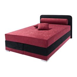 Boxspringbett Maintal, B:207cm L:210cm, rot, Bezug Kopteil und seitliche Unterbox wahlweise Microvelours aus 100% Polyester oder Kunstleder;DIe