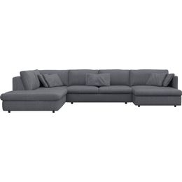 Wohnlandschaft FLEXLUX, B:399cm H:84cm T:272cm, blau, 62% Polyester/14% Cotton/7% Linen, Sofas, "Lovane, u-Form, bequem und komfortabel", Weich &