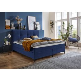 Boxspringbett, B:165cm L:214cm, blau, ATLANTIC HOME COLLECTION, Bezug Bettbox und Obermatratze: Strukturstoff (90% Polyester, 10% Nylon);Topper: