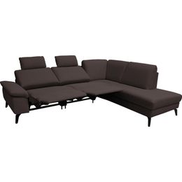 Ecksofa Alina, B:243cm H:118cm T:210cm, braun, Struktur GBA (100% Polyester), Wohnzimmer, Sofas, inkl. Kopfst&uuml;tzen, wahlweise mit Relaxfunktion,