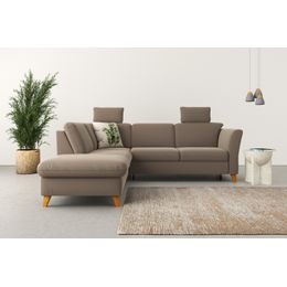 Ecksofa Home Affaire, B:252cm H:86cm T:213cm, beige, 100% Polyester, Wohnzimmer, Sofas, "Trelleborg L-Form", Federkern-Polsterung, wahlweise mit