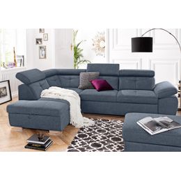 Ecksofa, B:274cm H:81cm T:206cm, blau, exxpo - SOFA FASHION, NaturLEDER (echtes Rindsleder) in Sitz und R&uuml;cken. Korpus in passendem Kunstleder