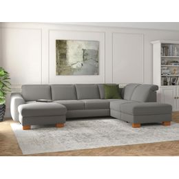 Sit & More Wohnlandschaft SIT & MORE, B:338cm H:86cm T:219cm, grau, Sofas, "Dundee U-Form", mit Federkern und Massivholzf&uuml;&szlig;en, wahlweise mit Kopfteilverstellung