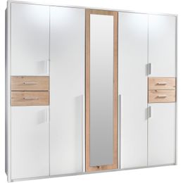 Dreht&uuml;renschrank wimex, B:228cm H:210cm T:58cm, wei&szlig;, Spanplatte, Schr&auml;nke, "Vegas", inklusive Passepartout-Rahmen, mit Spiegelt&uuml;ren und Schubladen
