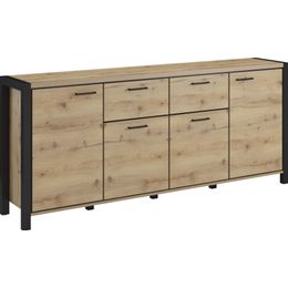 Sideboard Home Affaire, B:213cm H:91cm T:41cm, braun, Dekorfolie, FSC-zertifizierter Holzwerkstoff, MDF, Wohnzimmer, Sideboards, "Aktiv", Breite 213