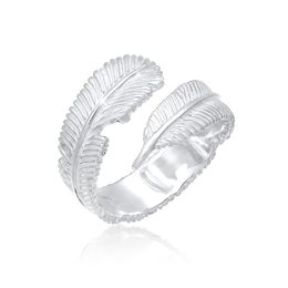Elli Damen Fingerring "Offen mit Feder Design 925 Silber", Resizable, ohne Stein, Silber 925 (Sterlingsilber), 5mm, silber, Silber 925