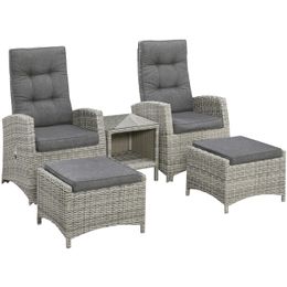 Konifera "Monaco" Set, 2x Sessel, 2x Hocker, 1x Tisch 49x49 cm, inkl. Auflagen, Aluminium, 11 Stk. tlg. Polyrattan, R&uuml;ckenlehnen stufenlos verstellbar